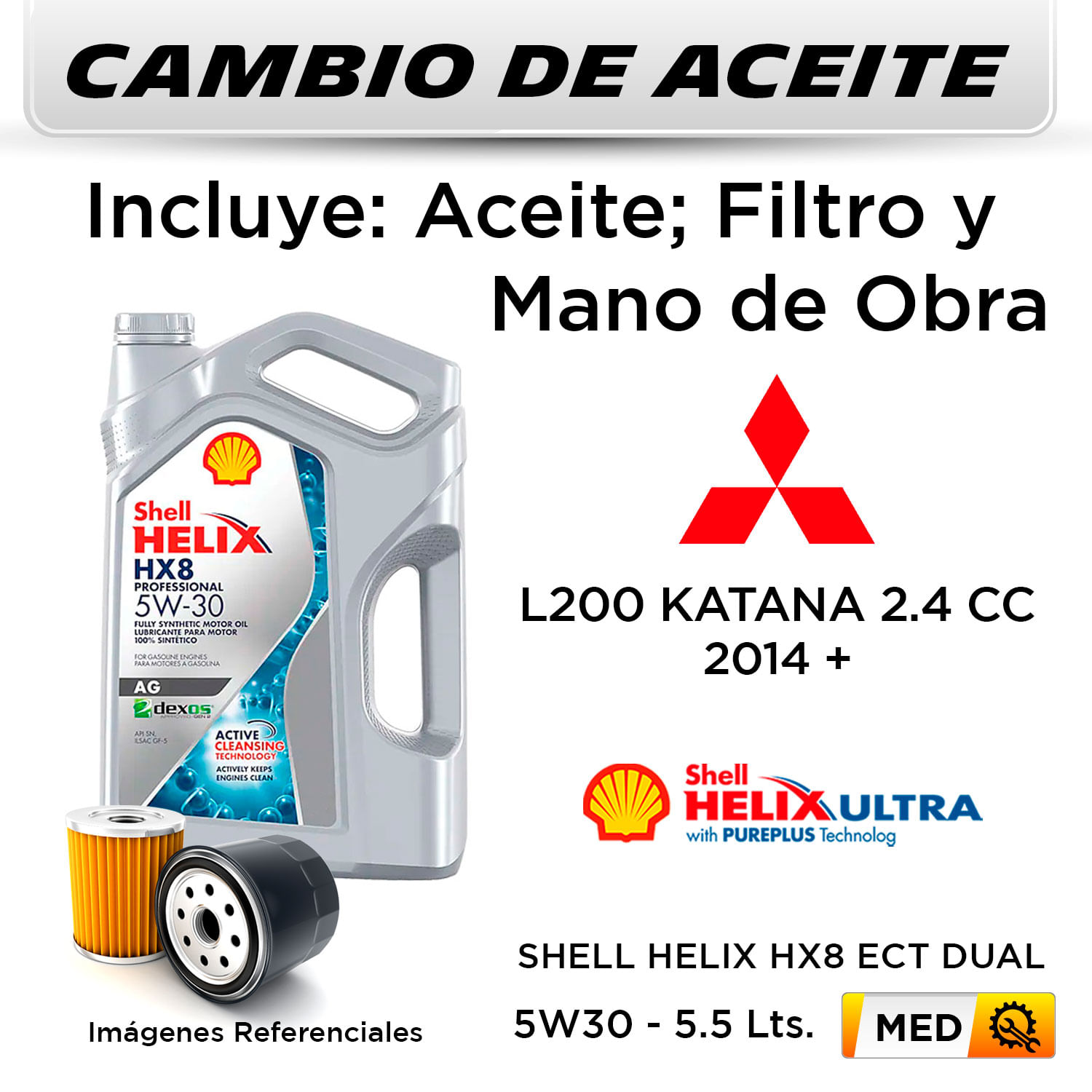 CAMBIO DE ACEITE MITSUBISHI L200 4X4 KATANA 2.4 CC 2014 + | SHELL HELIX ...