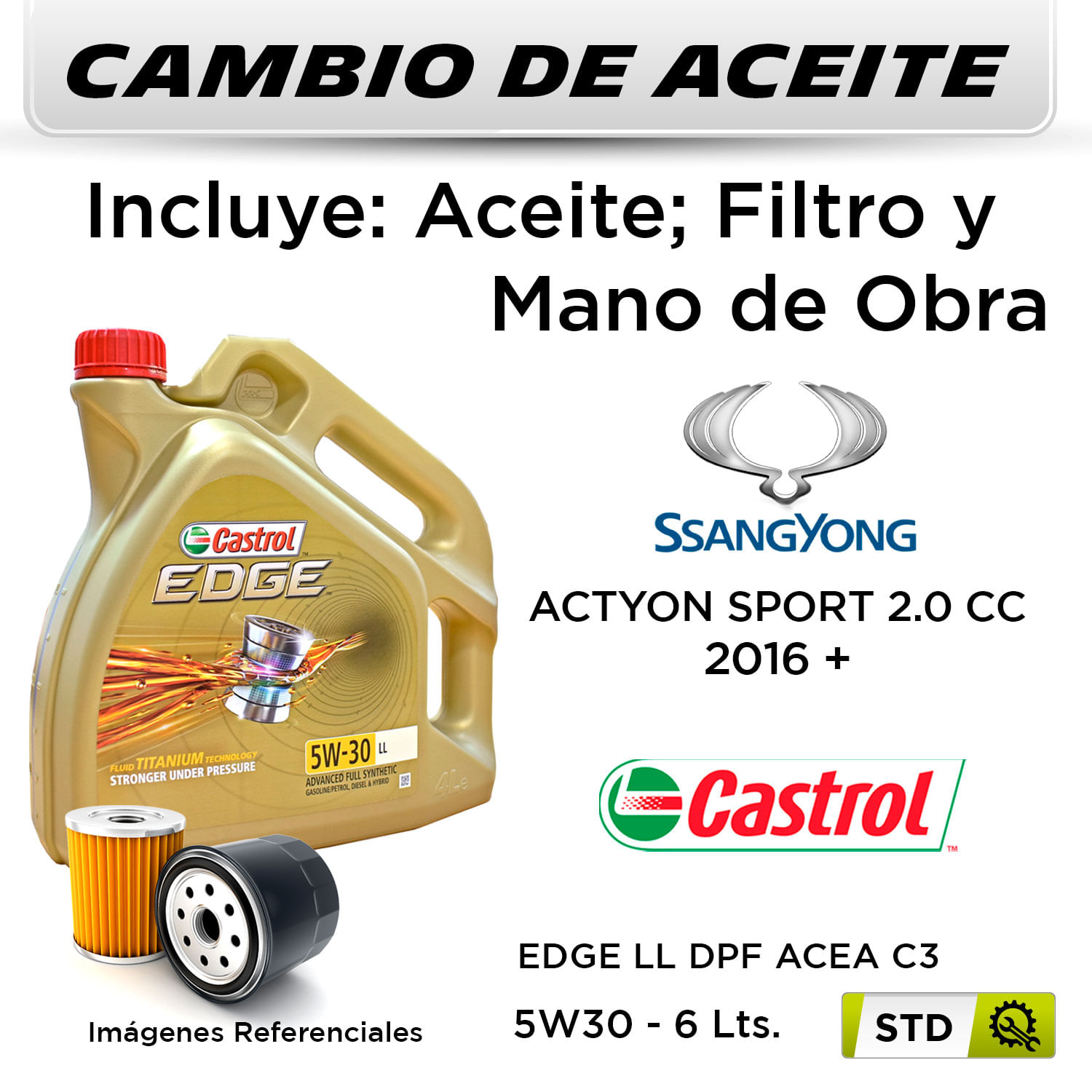 CAMBIO DE ACEITE SSANGYONG ACTYON SPORT 2.0 CC 2016 + | CASTROL EDGE LL ...